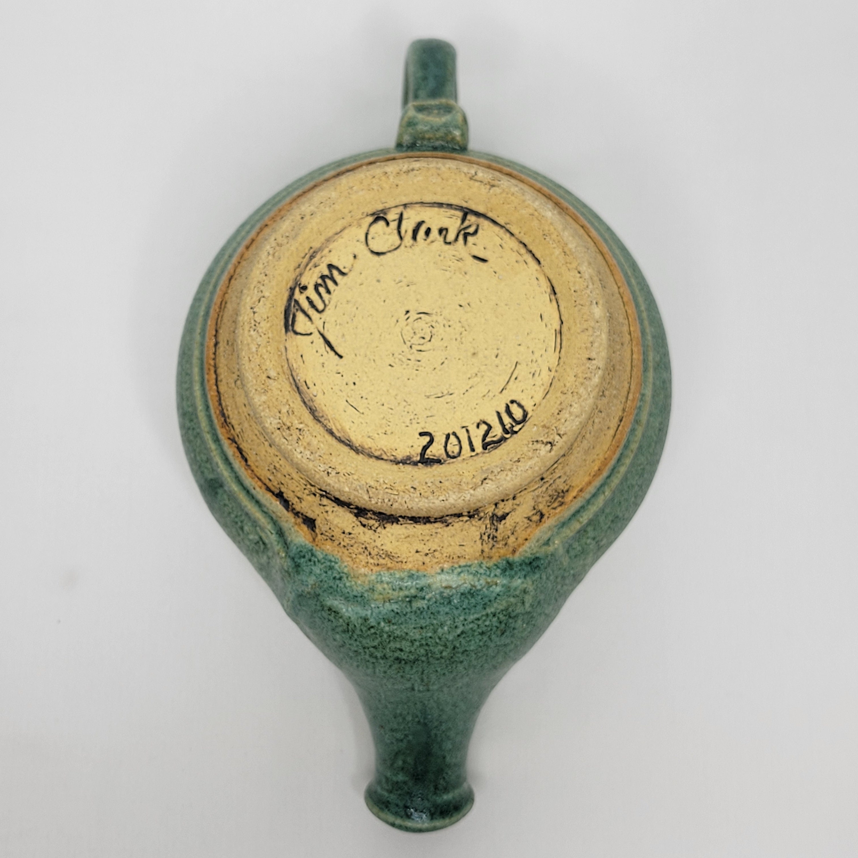 Signed Jim Clark Art Pottery Green Teapot Tea Pot With Green Crystaline ...