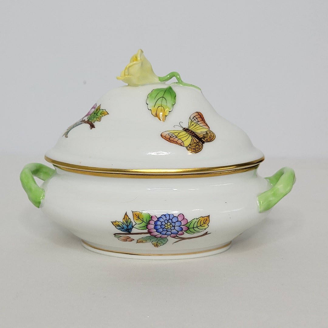 Vintage Herend Queen Victoria Mini Tureen With Yellow Rose Lid Finial ...