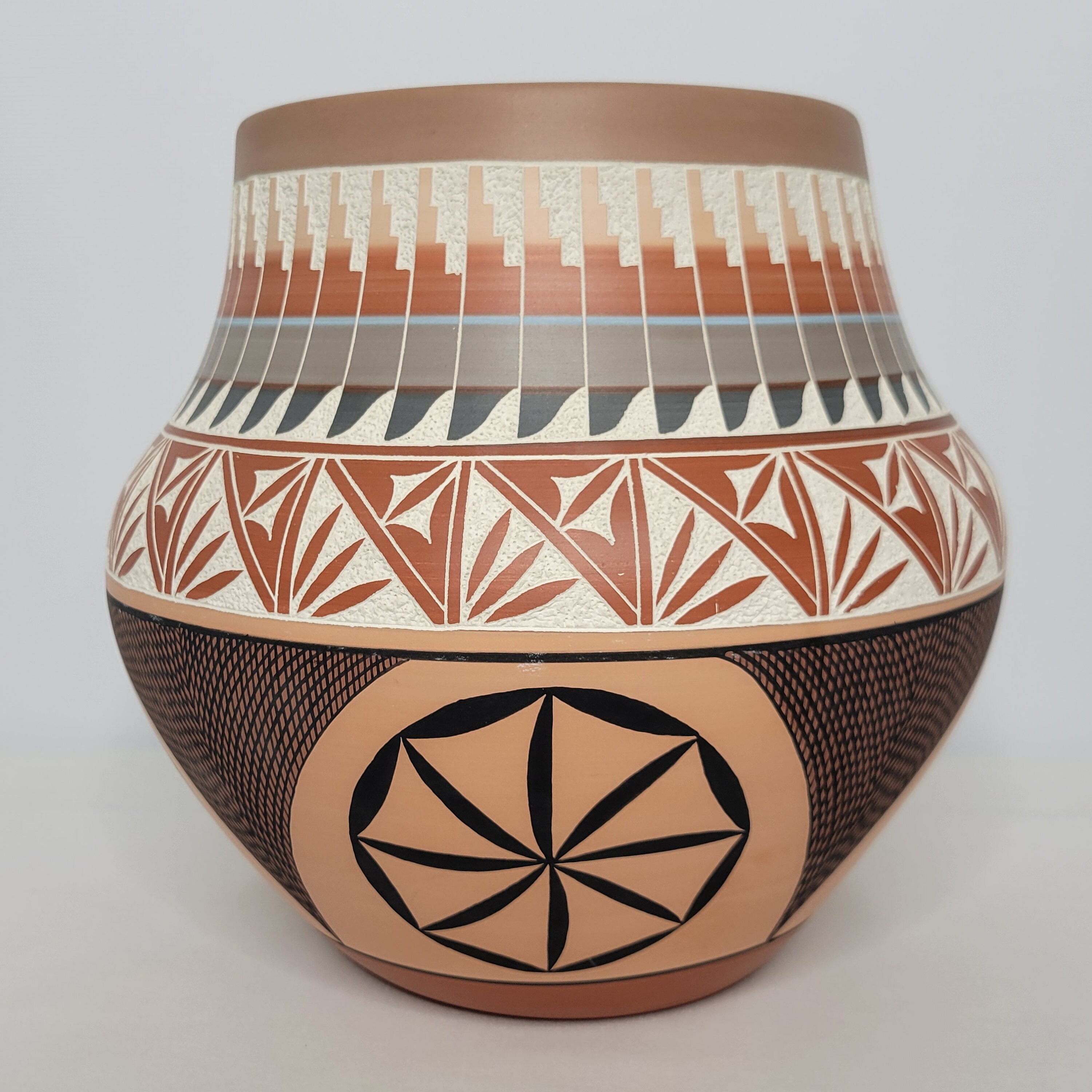 Native American Navajo Hand Painted Etched Art Pottery Pot Signed E ...
