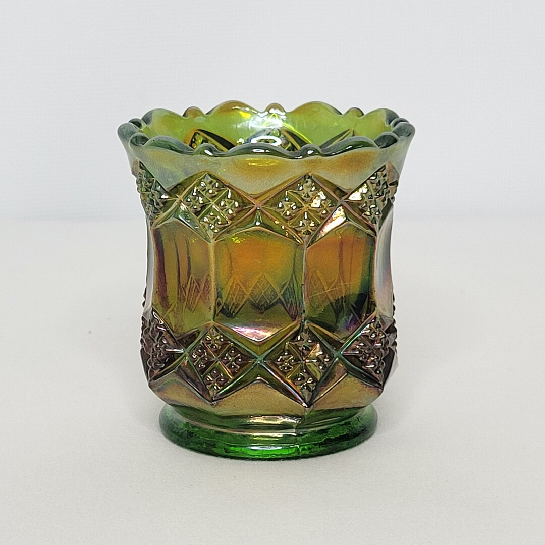 Vintage Imperial Green Carnival Glass Toothpick Match Holder - Etsy
