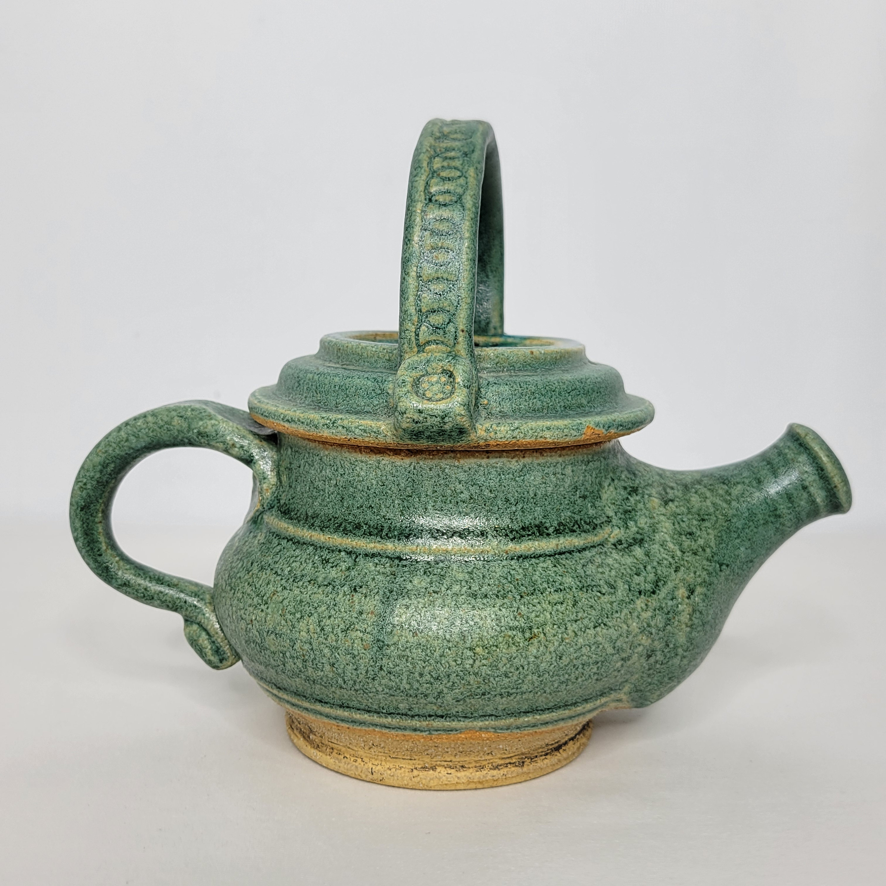 Signed Jim Clark Art Pottery Green Teapot Tea Pot With Green Crystaline ...