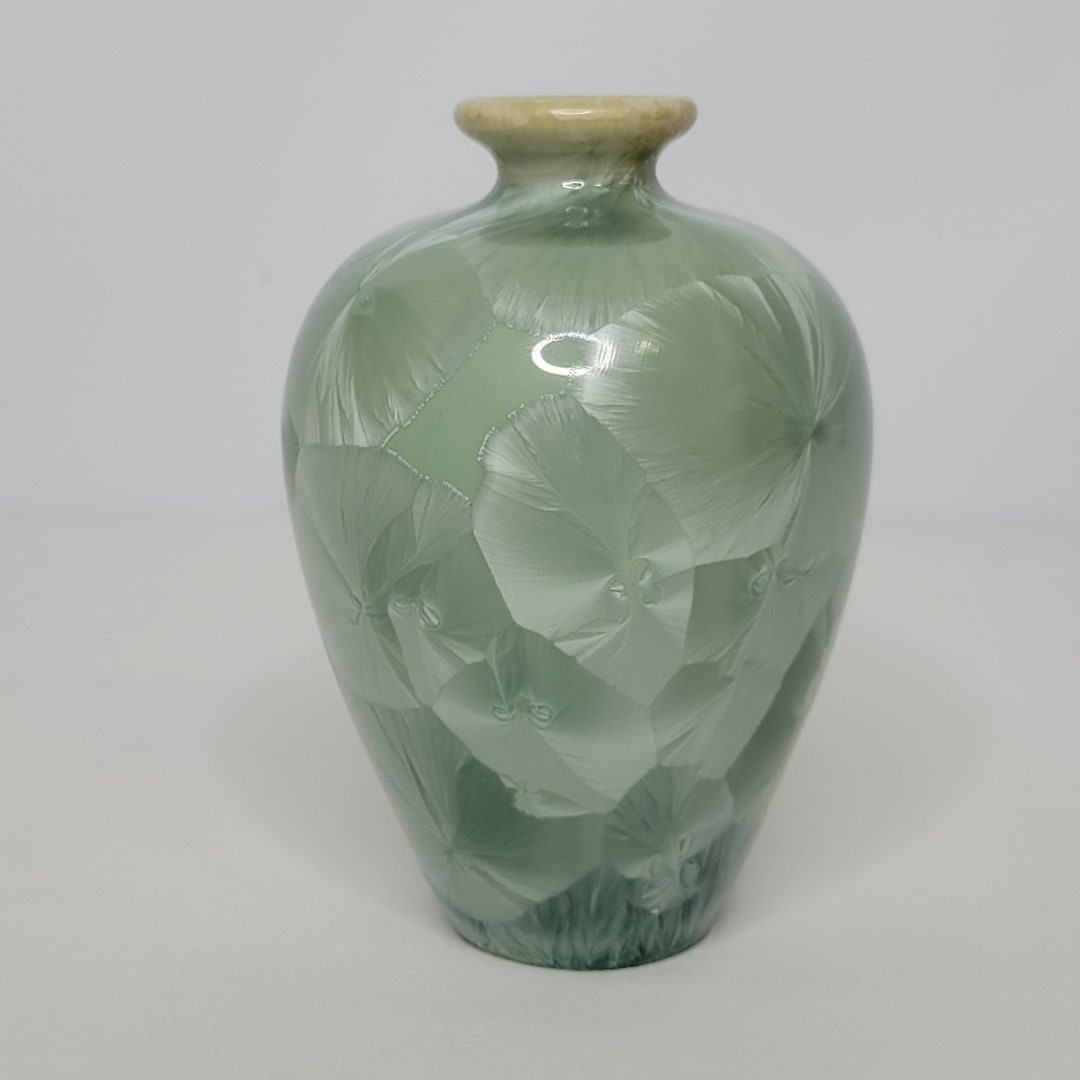 Vintage Louise Reding Crystalline Celedon Green Pottery Vase Signed 4.5 ...