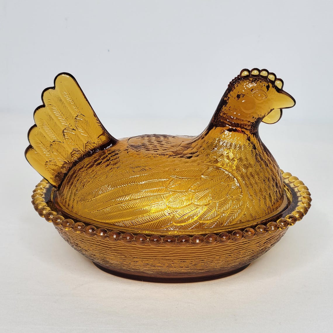 Vintage Amber Glass Hen on Nest Lidded Candy Trinket Dish - Etsy