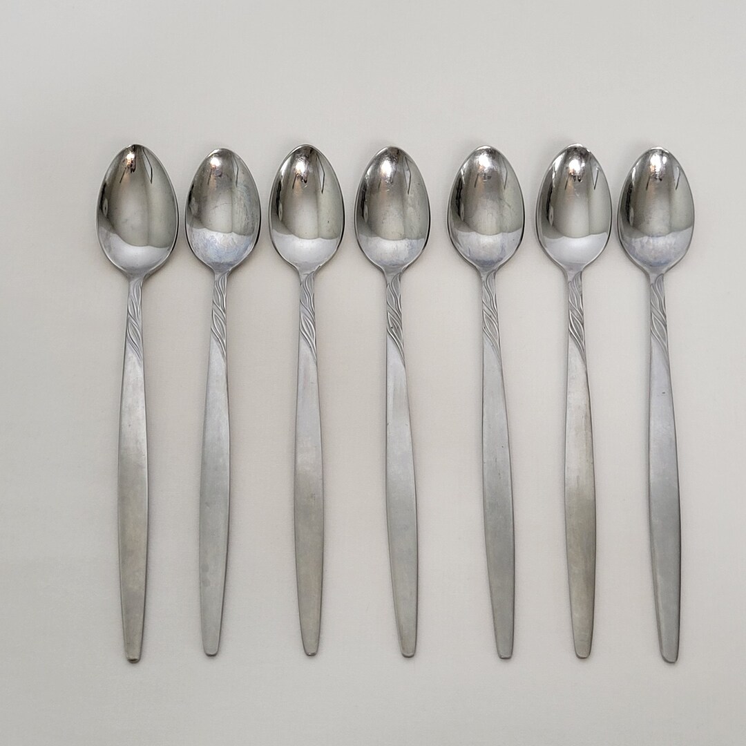Set of 7 Vintage Iced Tea Spoons Stainless Steel Flatware Hong Kong ...