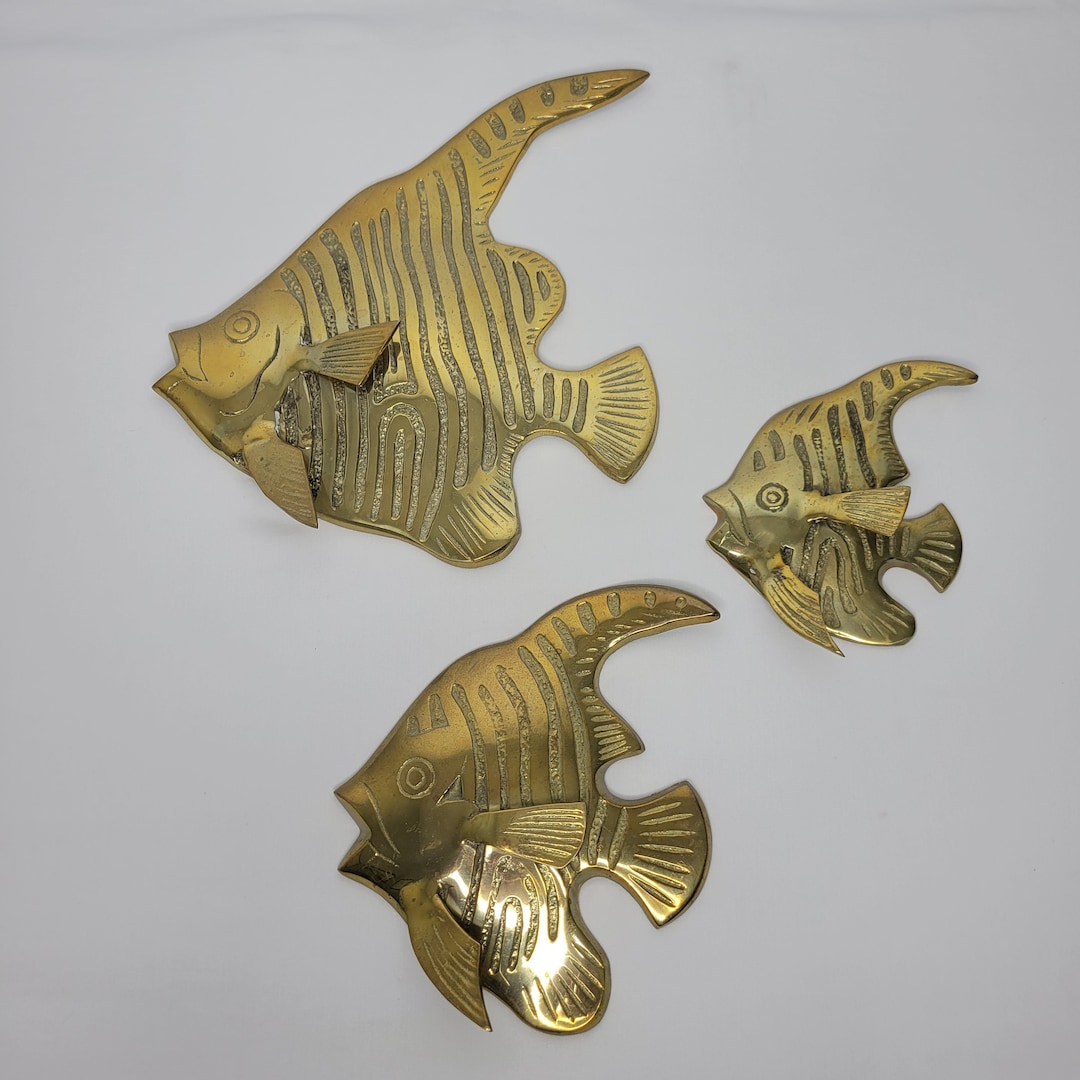 Set of 3 Vintage Solid Brass Tropical Angel Fish Decor Wall Hangings ...