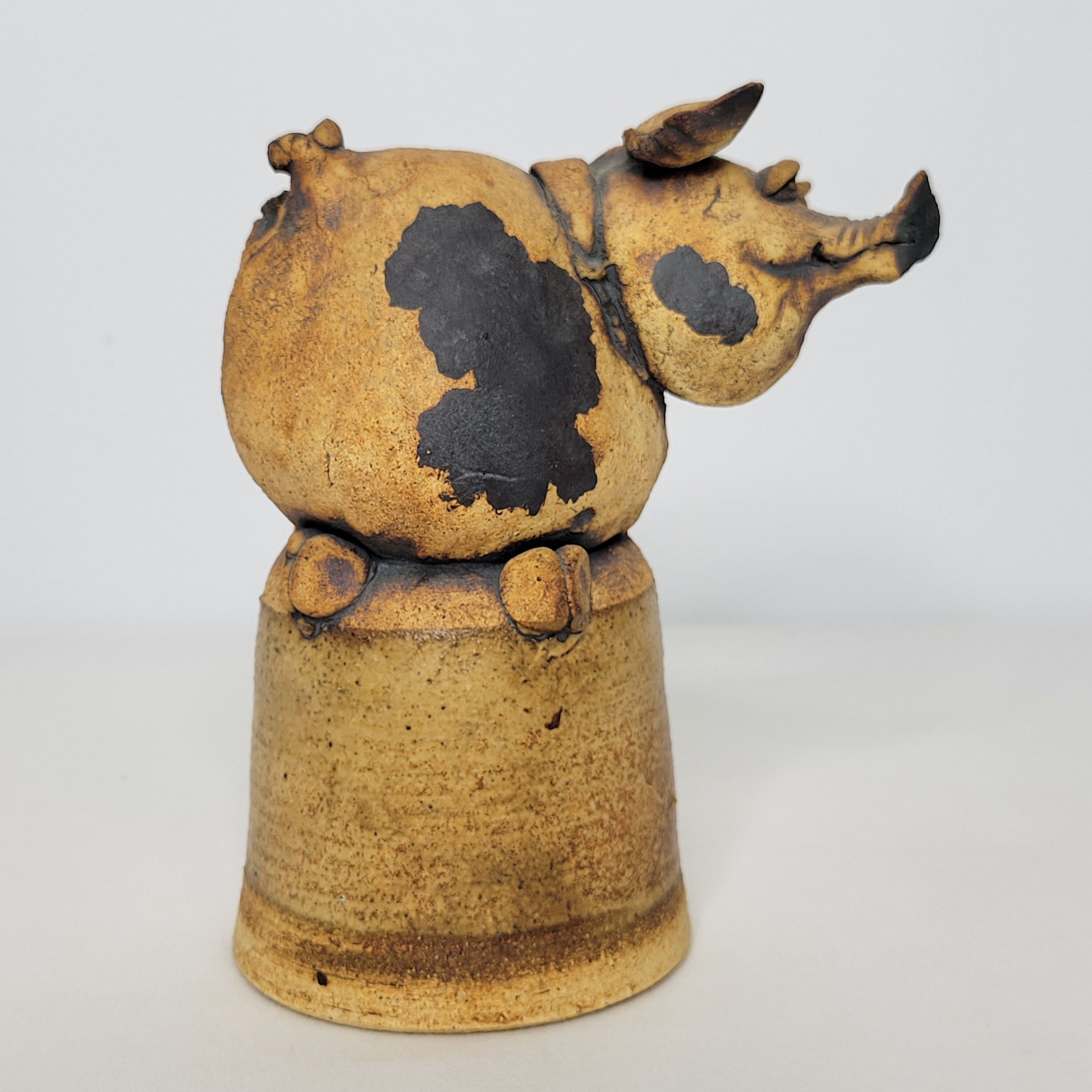 Vintage Signed Todd Warner 6" Tall Art Pottery Pig Bell Sculpture ...