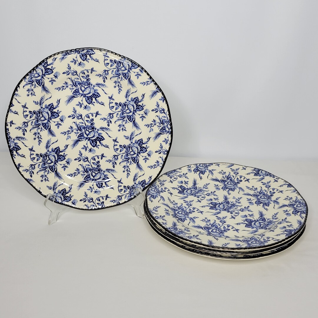 Set of 4 Vintage Wood & Sons Colonial Rose Blue Floral 11 Dinner Plates ...