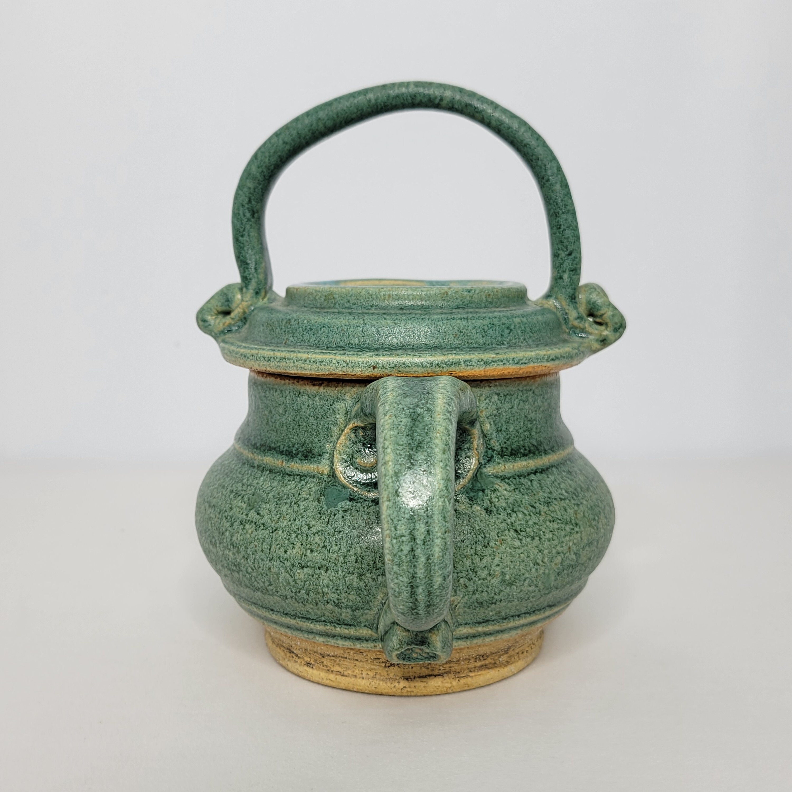 Signed Jim Clark Art Pottery Green Teapot Tea Pot With Green Crystaline ...