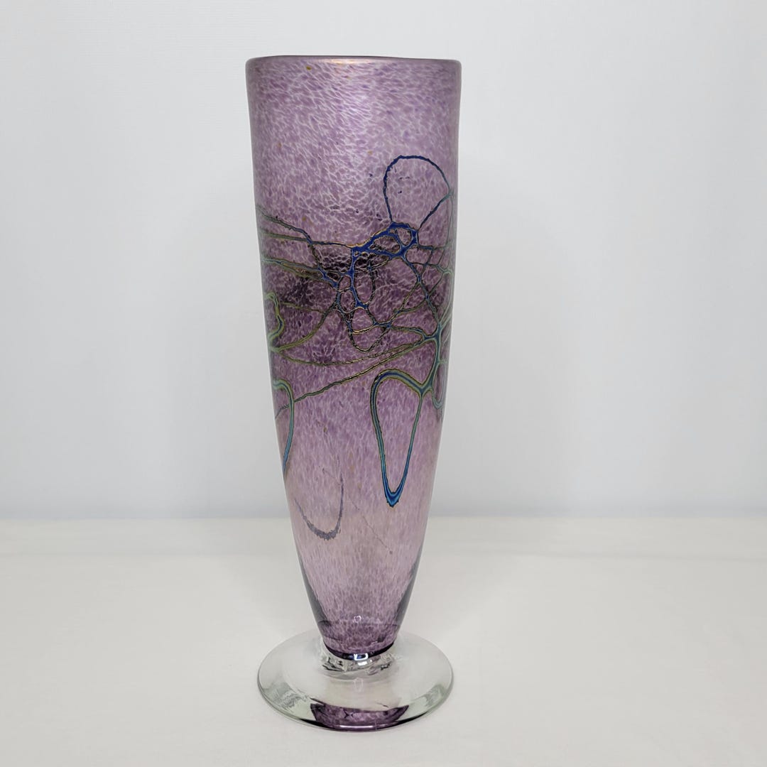 Robert Held 13" Tall Purple Blue Gold Iridescent Art Glass Vase Signed ...