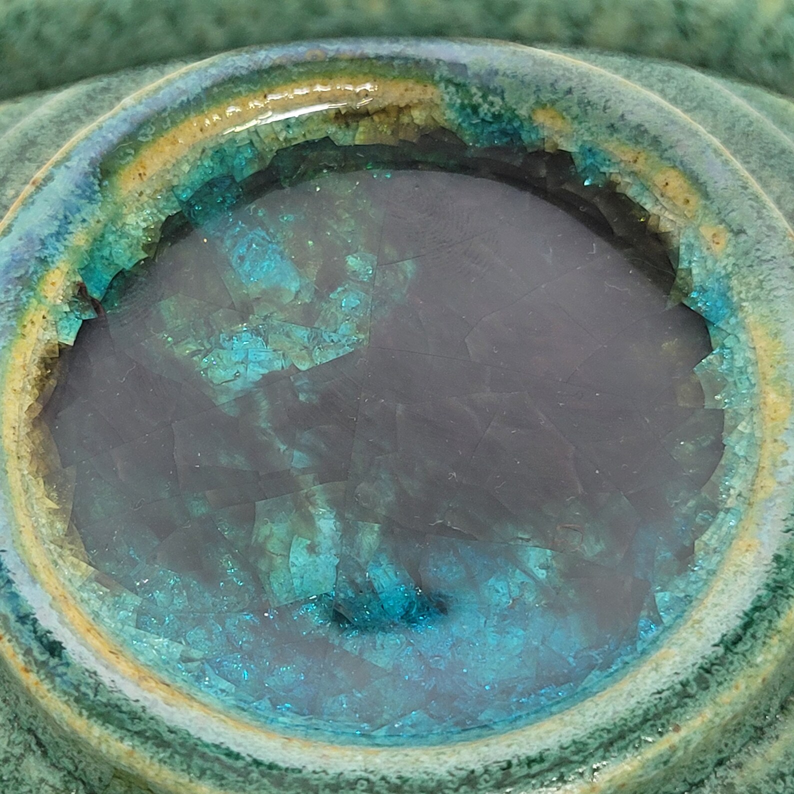 Signed Jim Clark Art Pottery Green Teapot Tea Pot With Green Crystaline ...