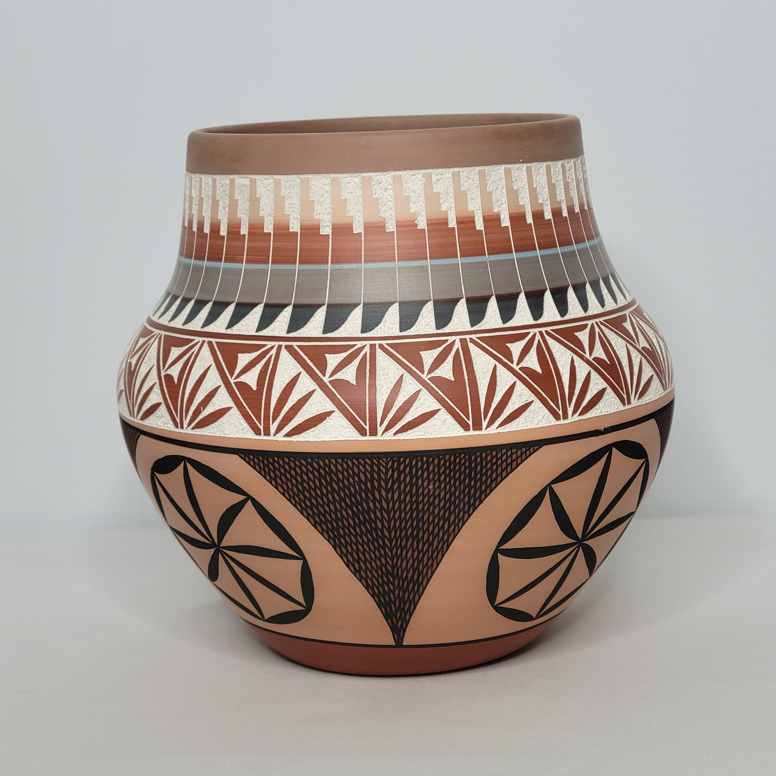 Native American Navajo Hand Painted Etched Art Pottery Pot Signed E ...