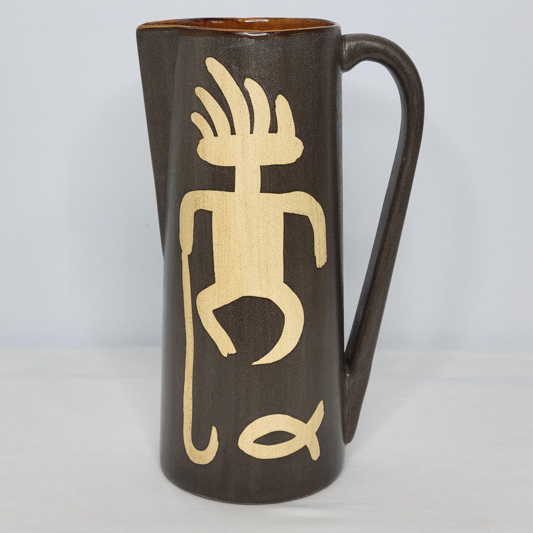 Art Pottery Hawaiin Earthenware 10.5" Fisherman Pitcher Painted Glazed ...