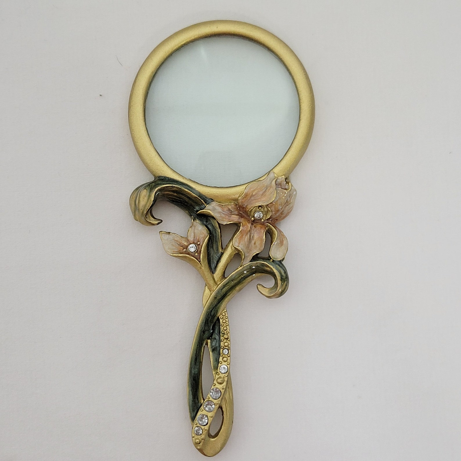Enamel Floral Jeweled Brass Magnifying Glass With Matching Picture ...
