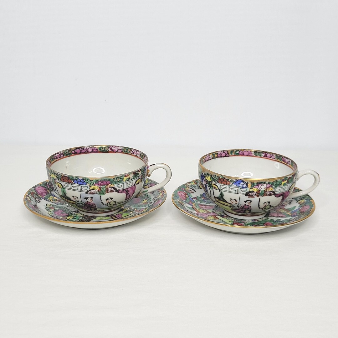 Pair of ACF Rose Medallion Porcelain Geisha Lithophane Teacups Saucers ...