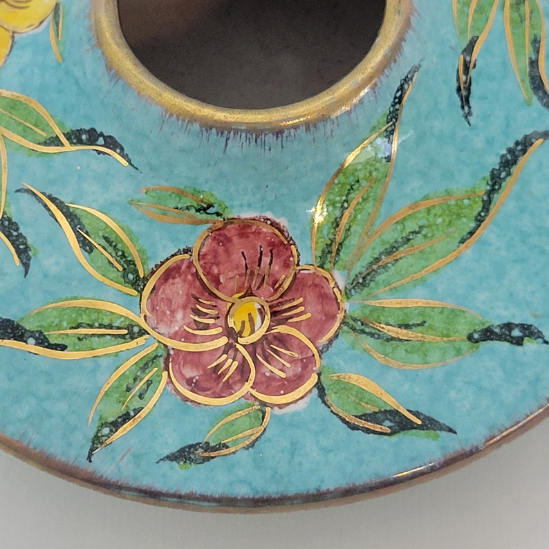 Italian Art Pottery Blue Floral Gold Outlined Vase 7.5" X 2.5" - Etsy