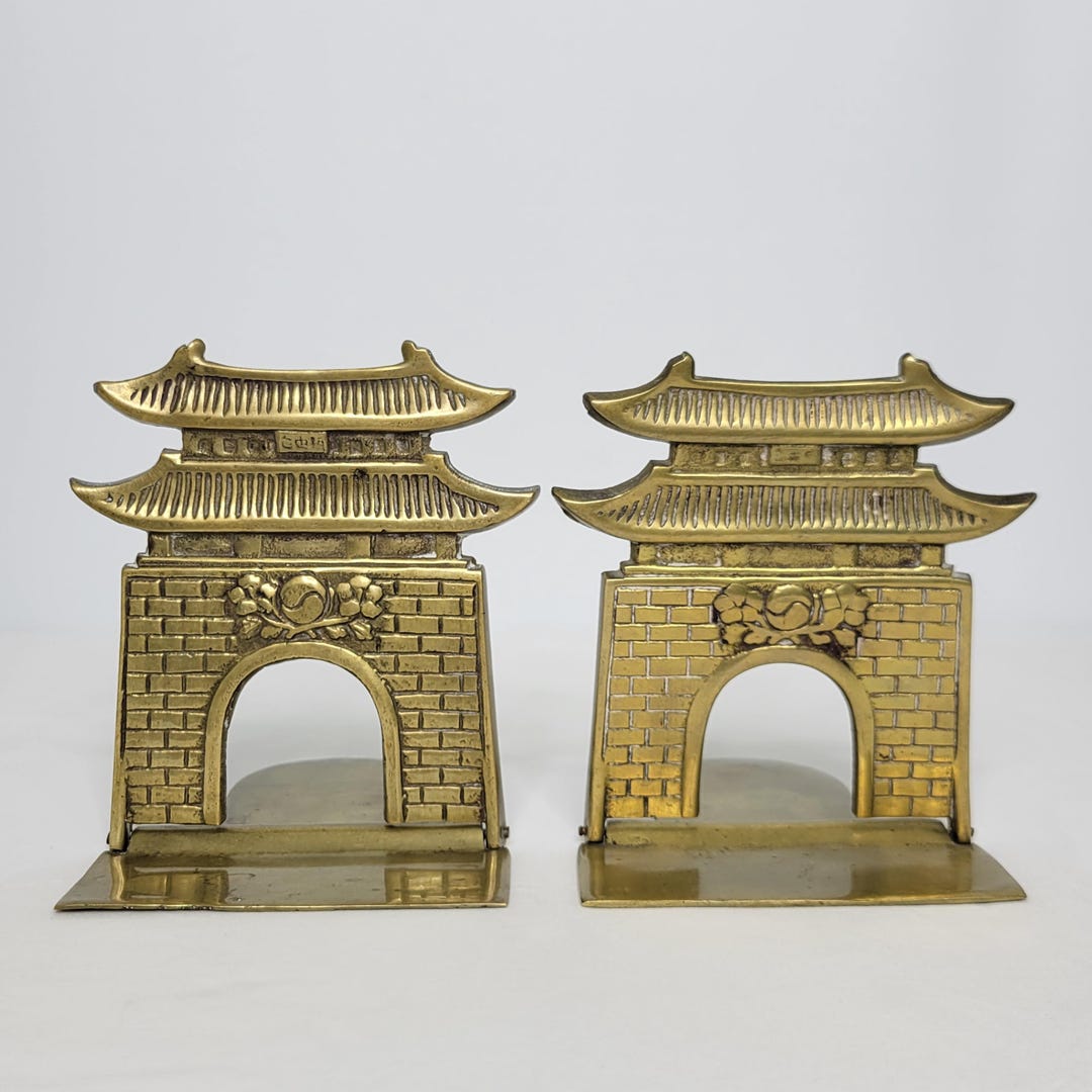 Vintage Pair of Folding Brass Asian Pagoda Gate Bookends MCM Korea - Etsy