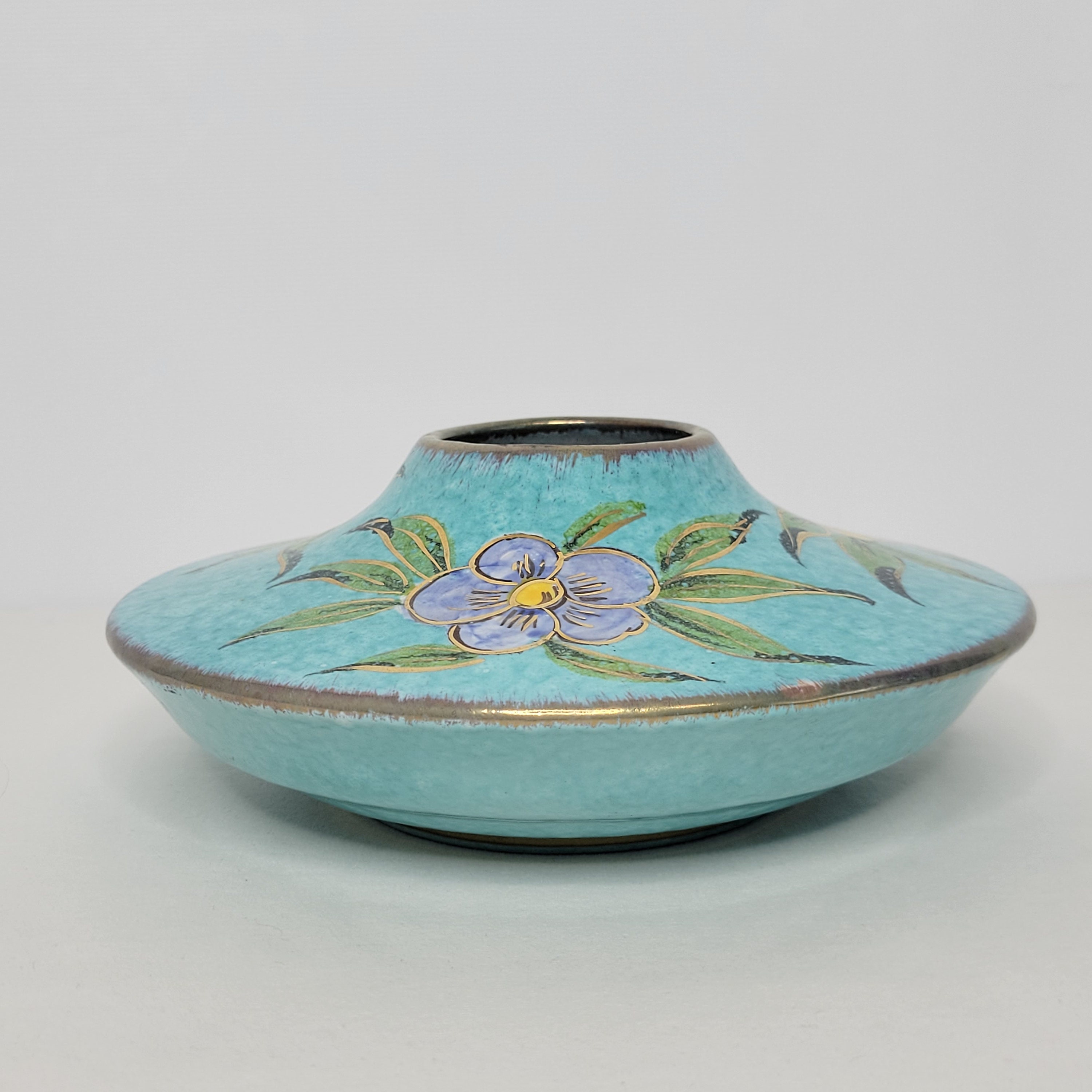 Italian Art Pottery Blue Floral Gold Outlined Vase 7.5" X 2.5" - Etsy