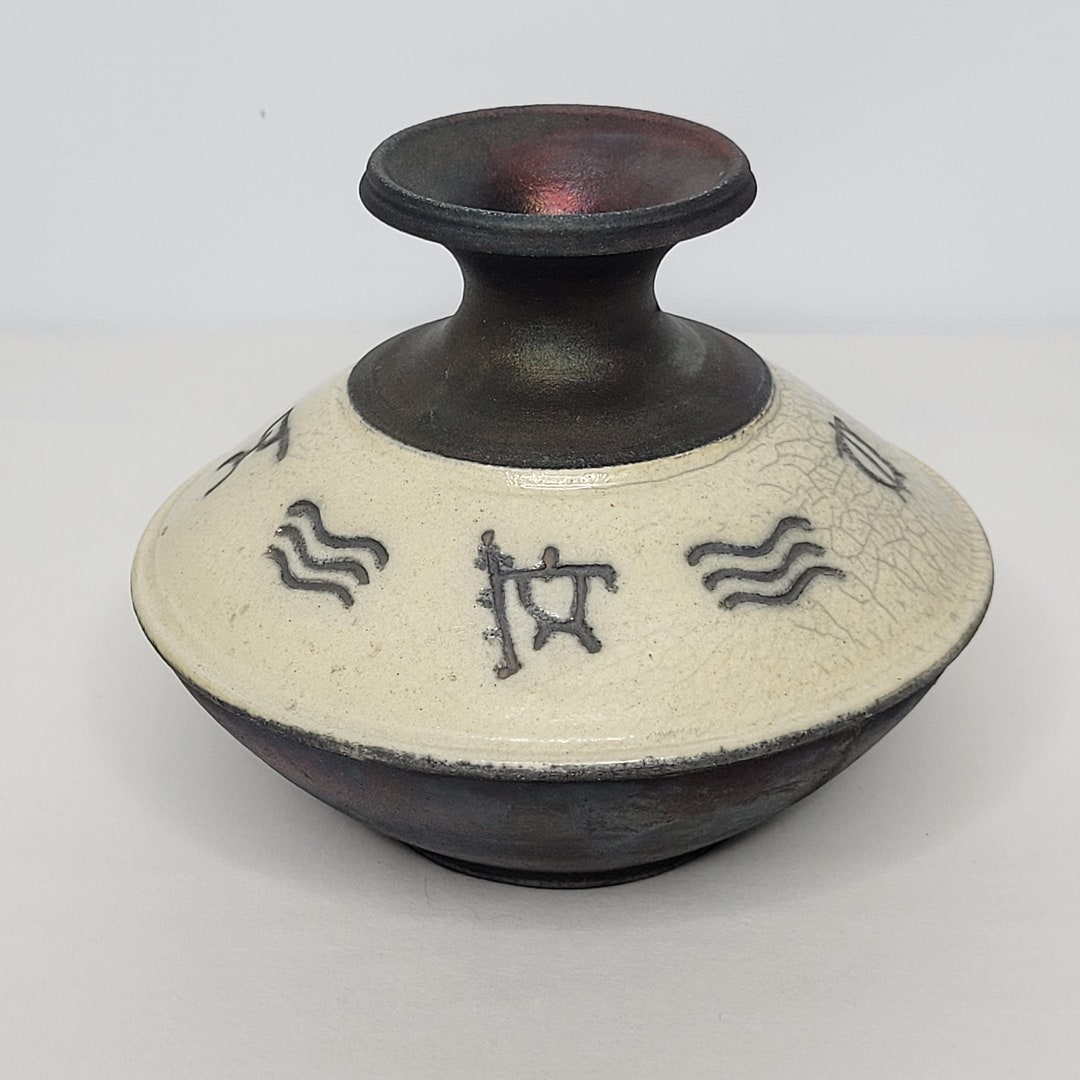 Vintage Christopher Matti Raku Pottery Pot Vase Turtles Signed Maui ...