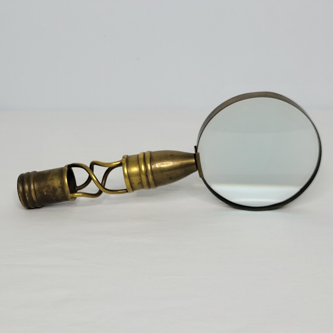 Vintage Brass 10" Magnifying Glass Magnifier Hollow Swirled Handle ...