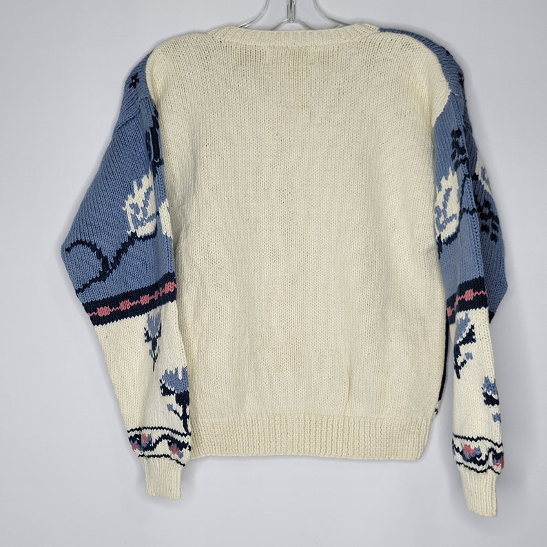 Vintage the Eagle’s Eye Small Floral Blue White Sweater Cardigan Hand ...