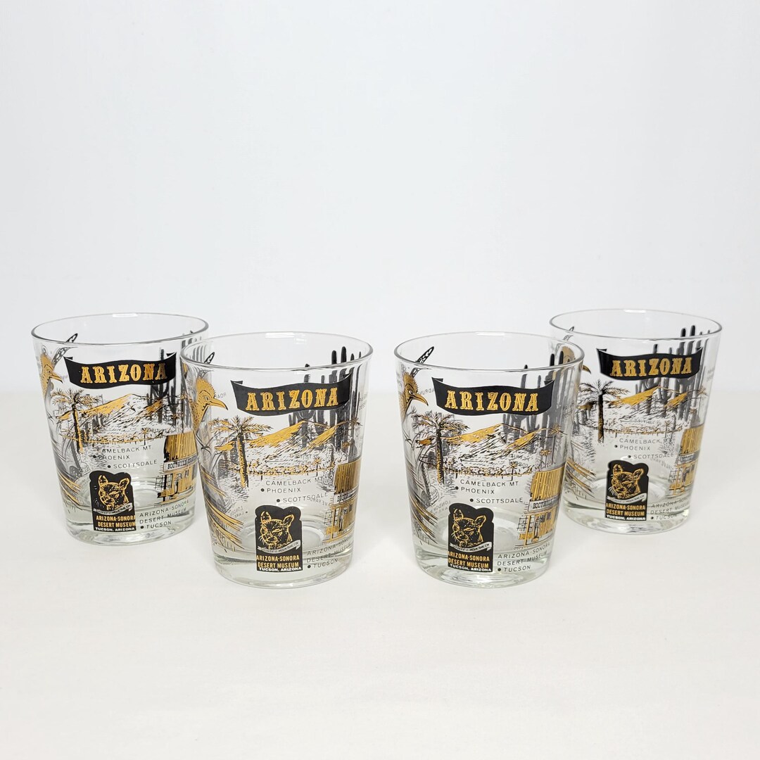Set of 4 Vintage Mid Century Arizona Parks Low Ball Glasses Black and ...