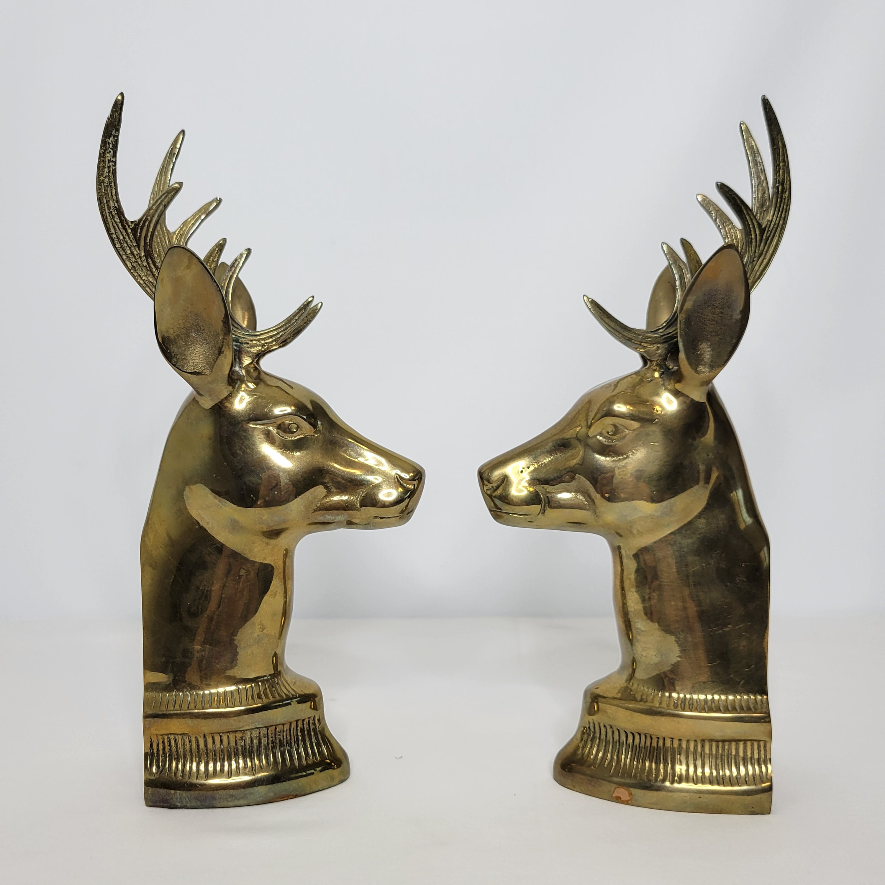 Vintage Pair of Solid Brass Deer Stag Head Bookends Handcrafted Korea ...