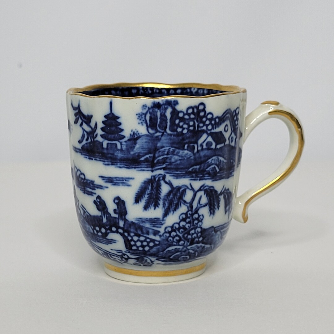 Antique Caughley Blue Willow Pagoda White & Gold Porcelain Demitasse ...