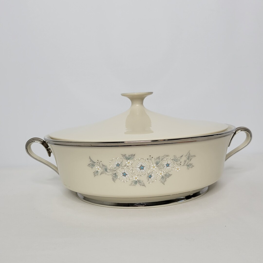Vintage Lenox Windsong Platinum Edge Covered Vegetable Dish Floral ...