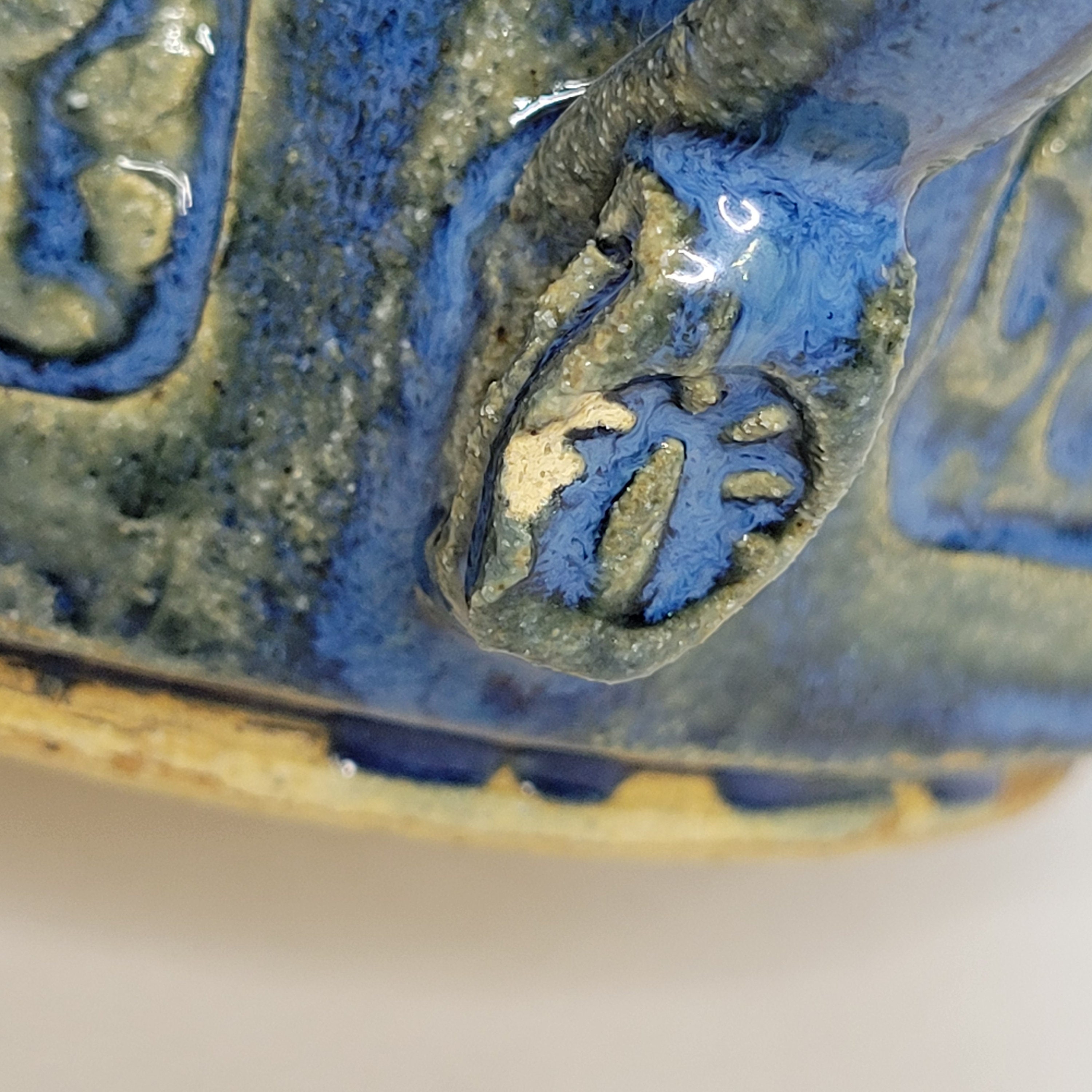 Signed Jim Clark Blue Art Pottery Hexagonal Teapot With Blue ...