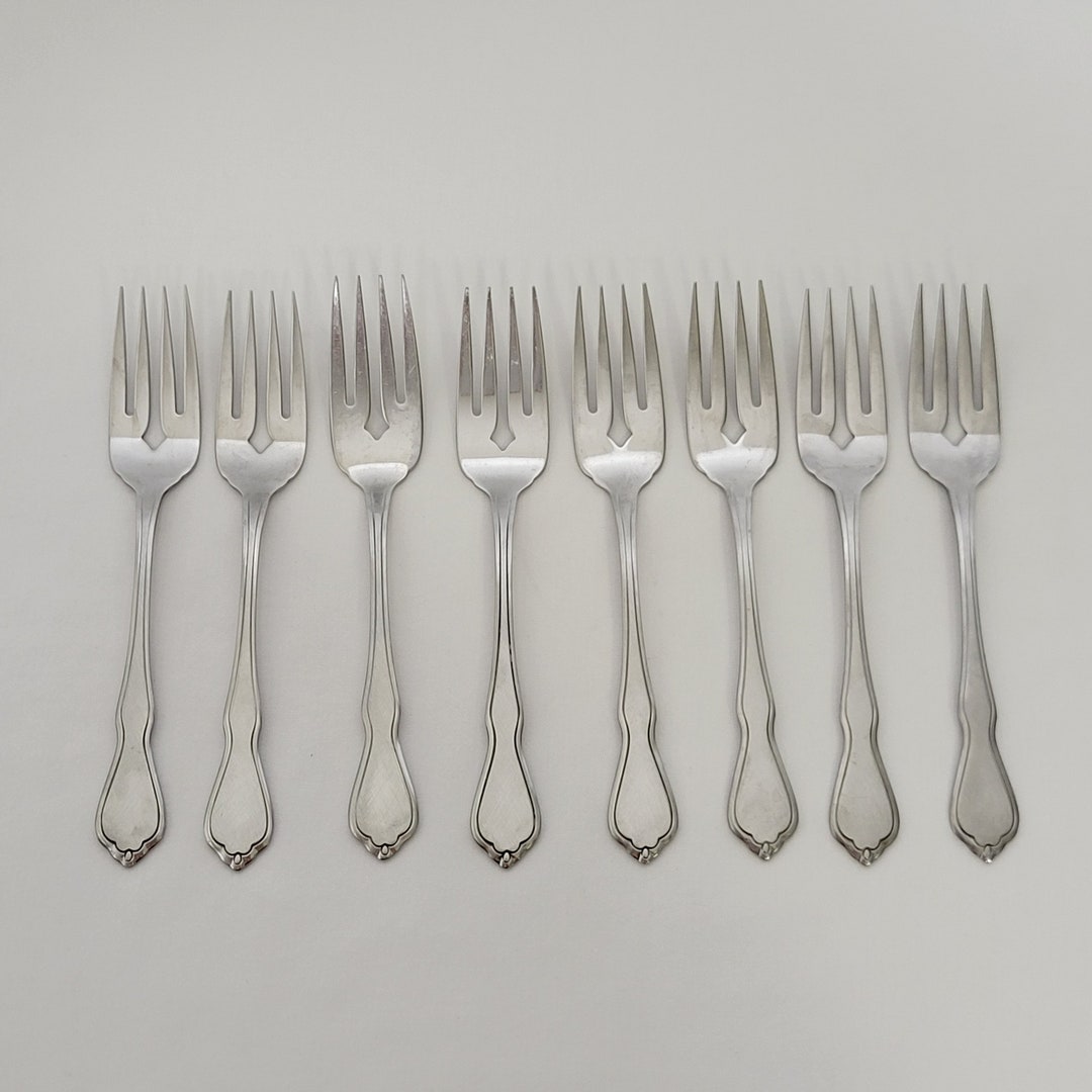 Set of 8 Oneida Trinity Stainless Burnished Handle Salad Forks Flatware ...
