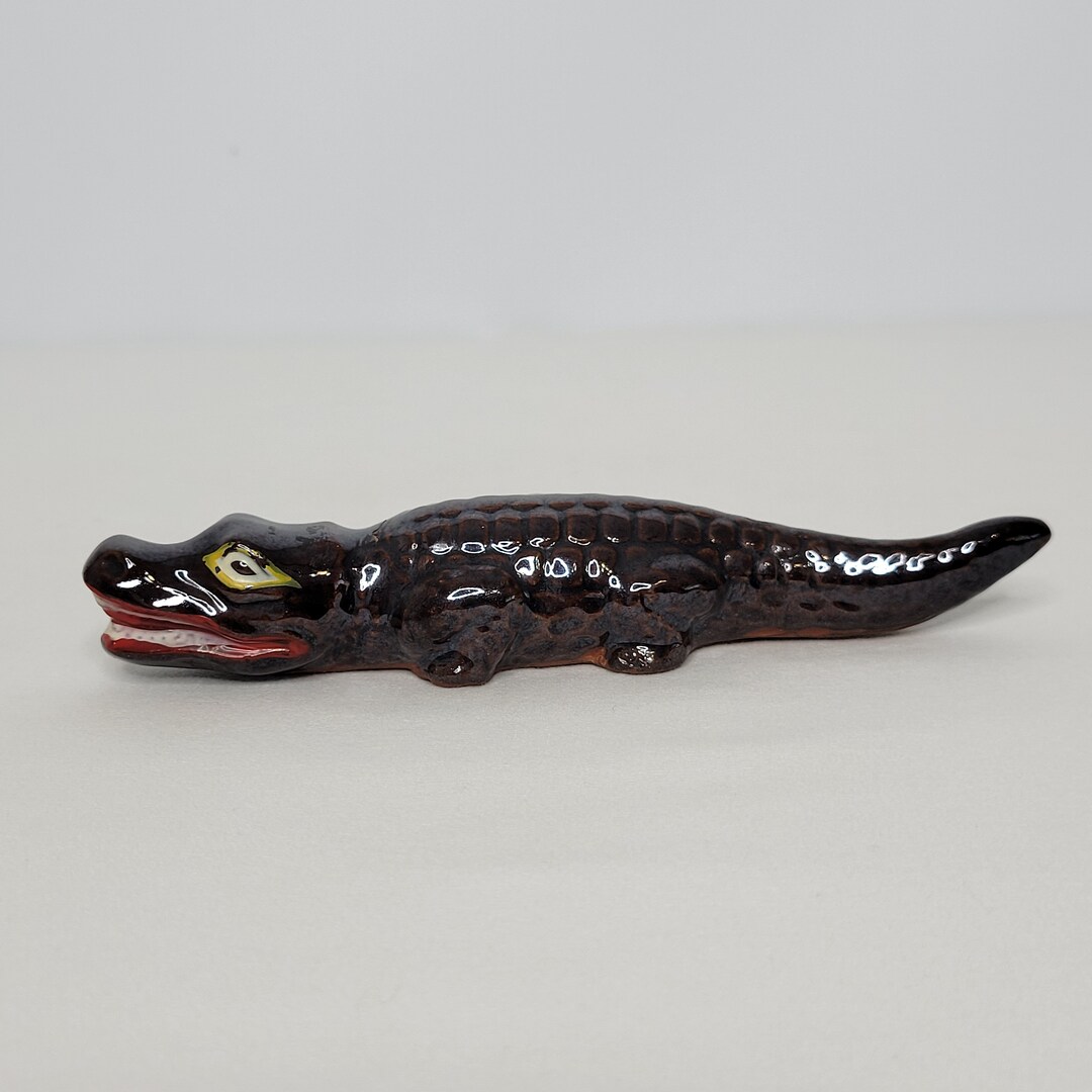 Vintage Redware Ceramic Clay Glazed Alligator Figurine Japan 6" L X 1. ...