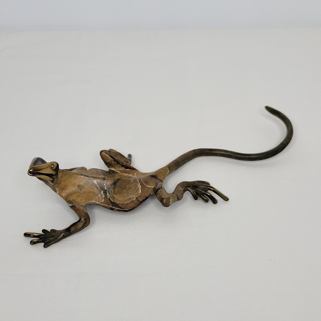 Michael Storey Bronze Wall Hanging Lizard Figurine Brown Marbled Signed ...