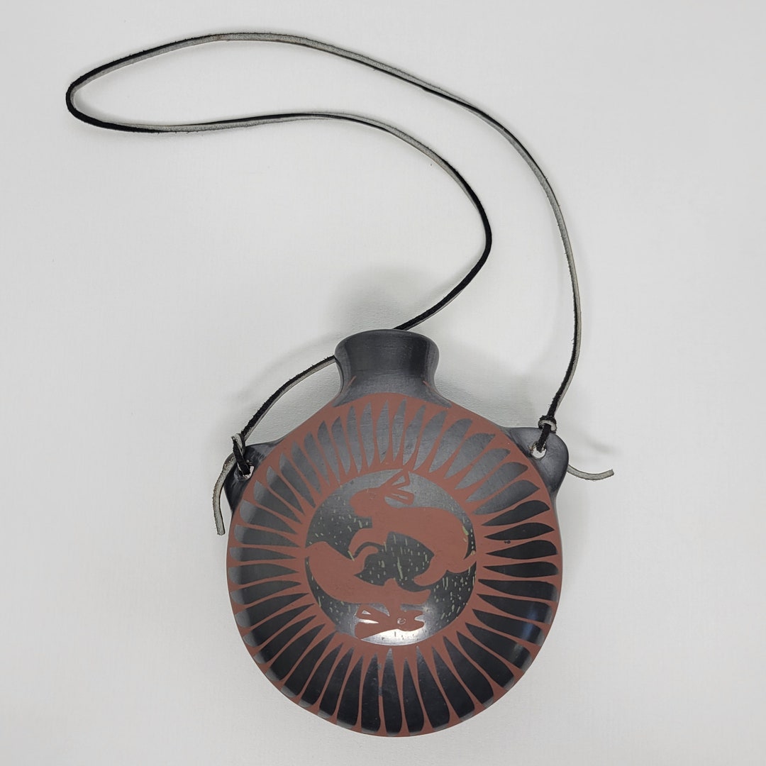 Native American Hand Painted Rabbits Pottery Flask Canteen Wall Decor ...