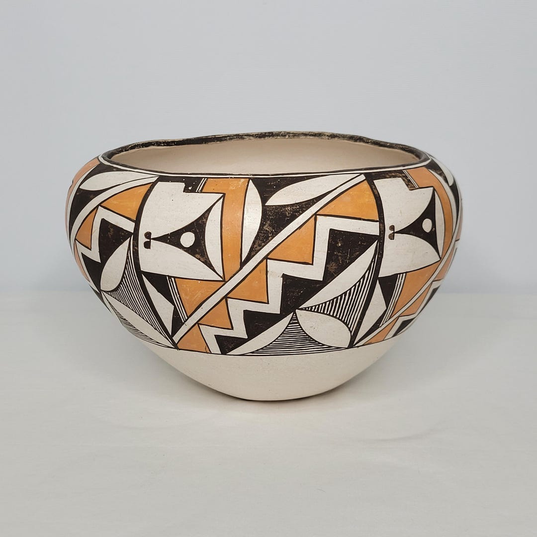 Vintage Large Acoma Ceramic Trius Poly Chrome Bowl Traditional Symbols ...