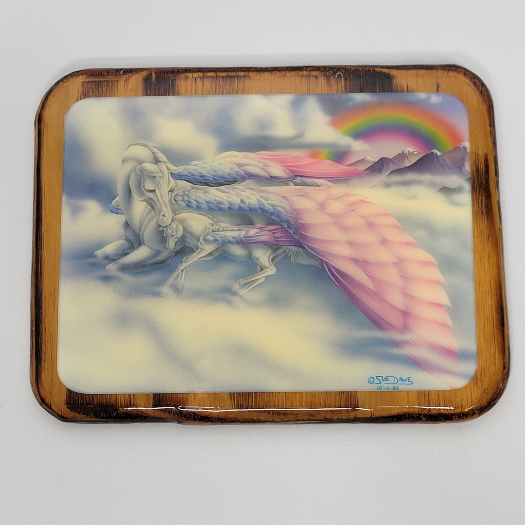 Vintage 80s Sue Dawe Pegasus Wall Picture Wood Art Decor - Etsy