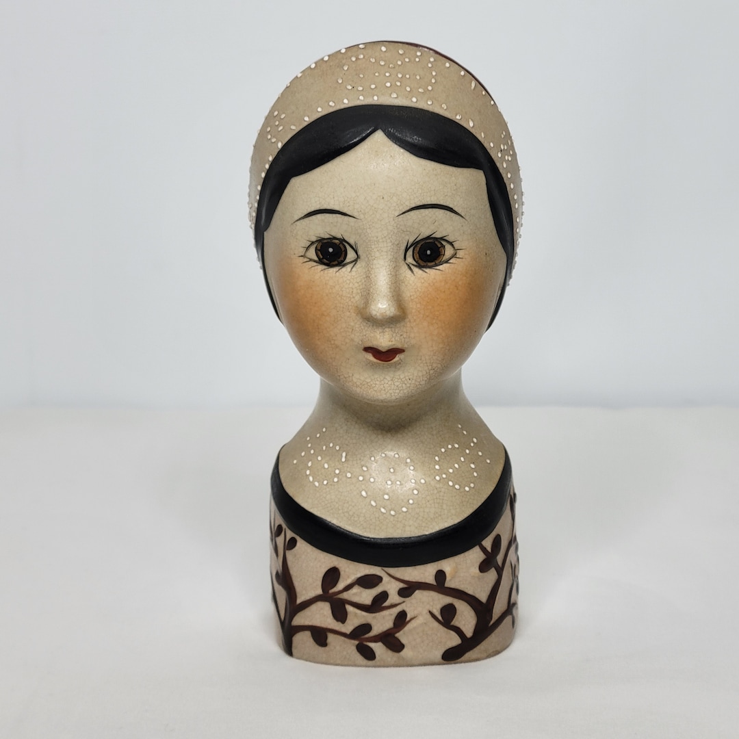 Vintage Gemma Taccogna Style Ceramic Lady Head Wall Pocket Vase Folk ...