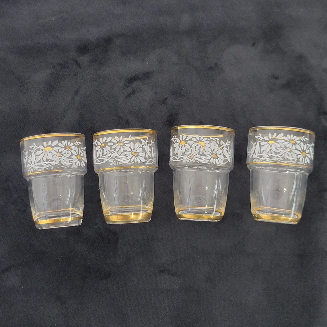 Set of 7 Vintage White Daisy Floral Gold Trim Stackable Shot Glasses - Etsy