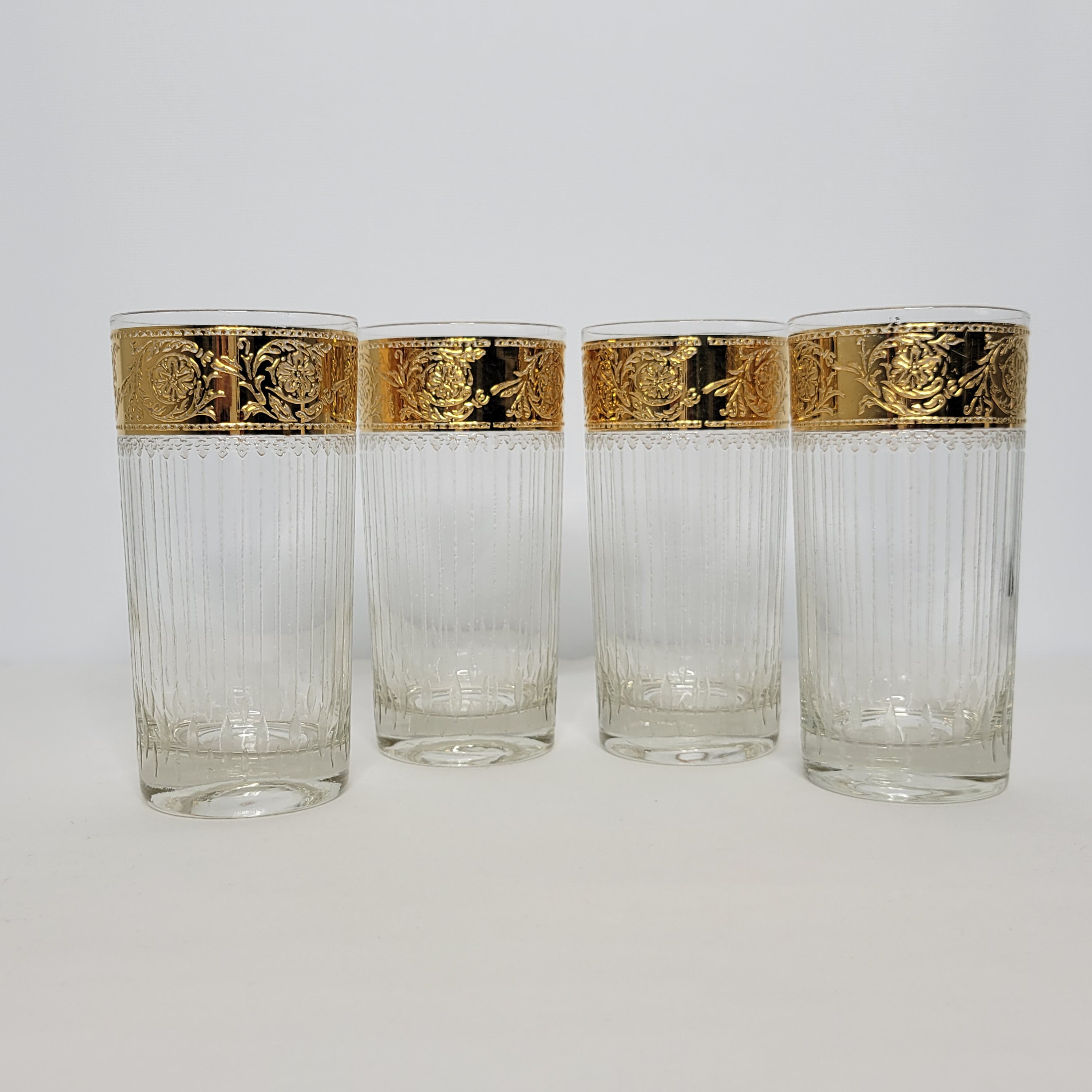 4 Piece Vintage MCM Culver Gold Tyrol Highball Tumblers Cocktail ...