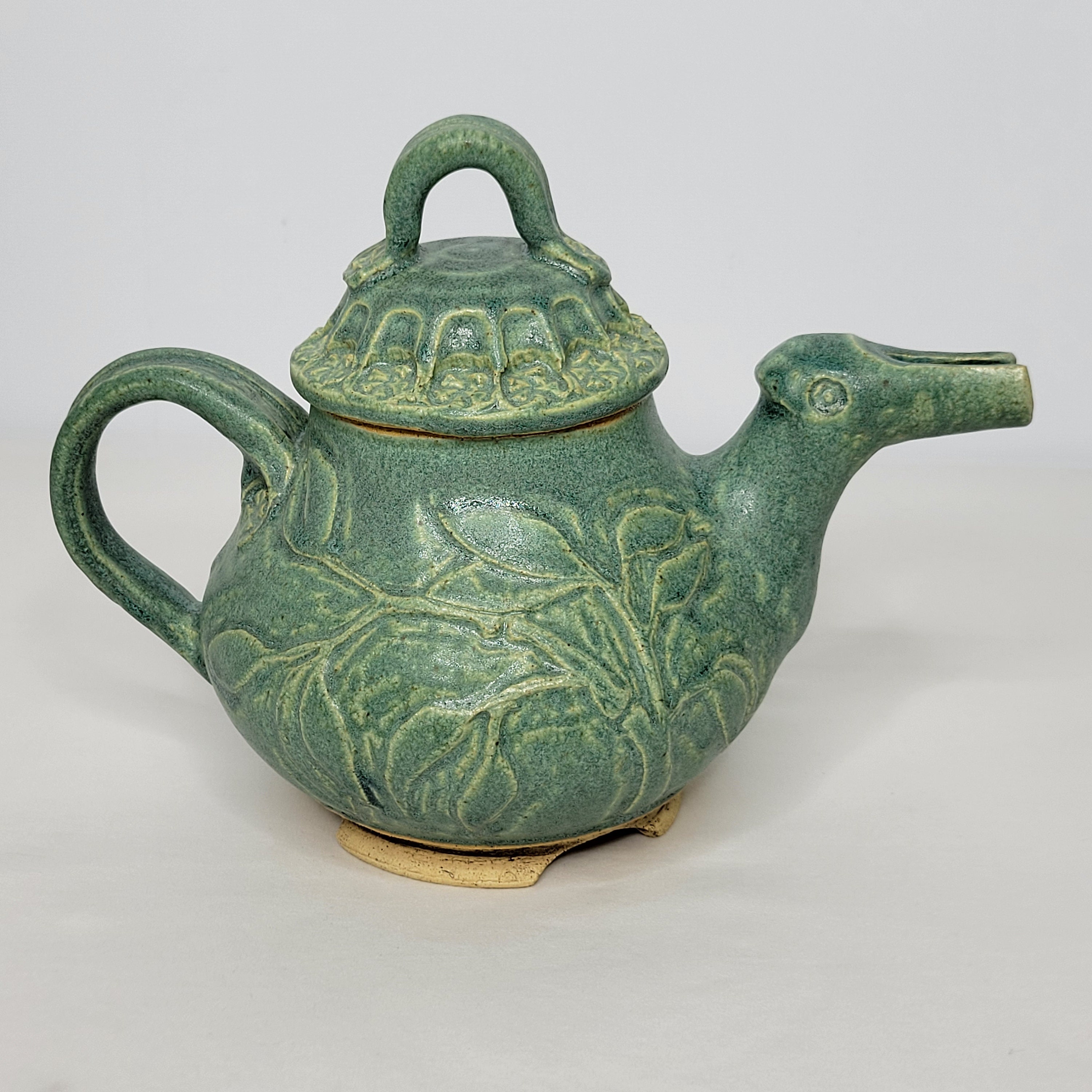 Vintage Signed Jim Clark Green Tree Bamboo Art Pottery Teapot Tea Pot 8 ...