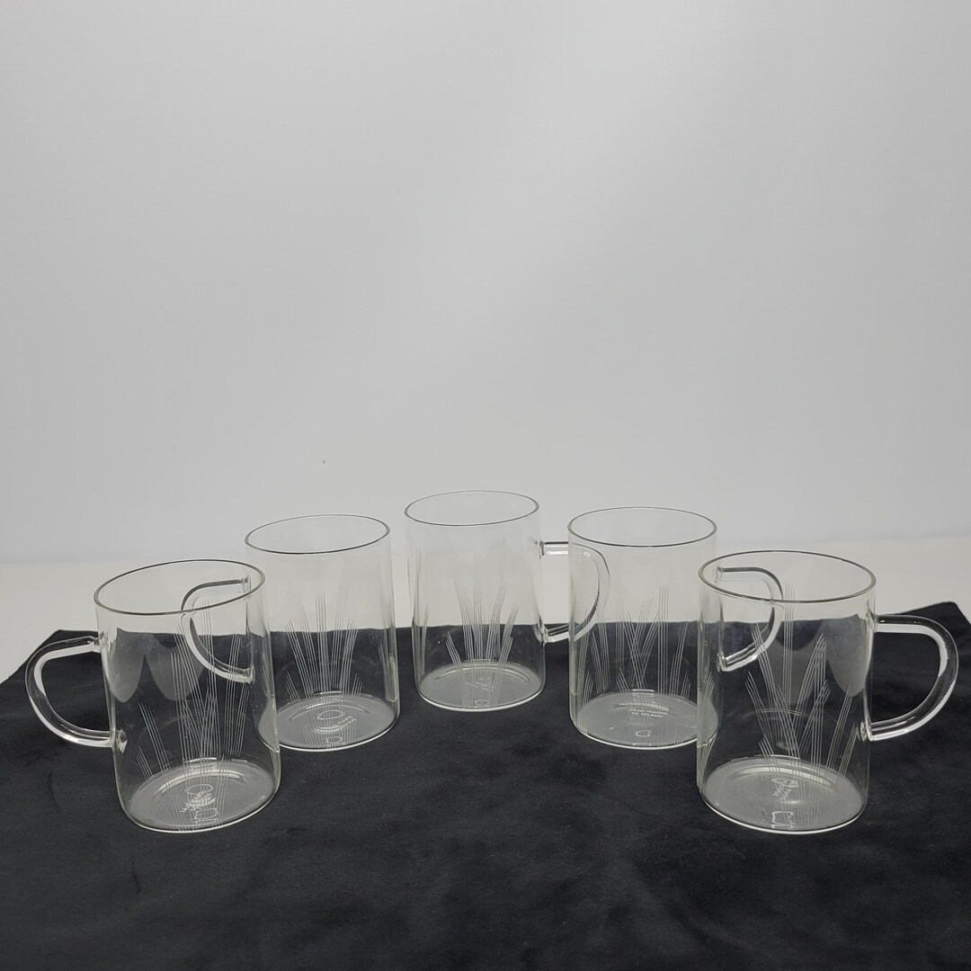 Set of 5 Vintage Jenaer Clear Glass Duran 50 Etched German Tea Coffee ...