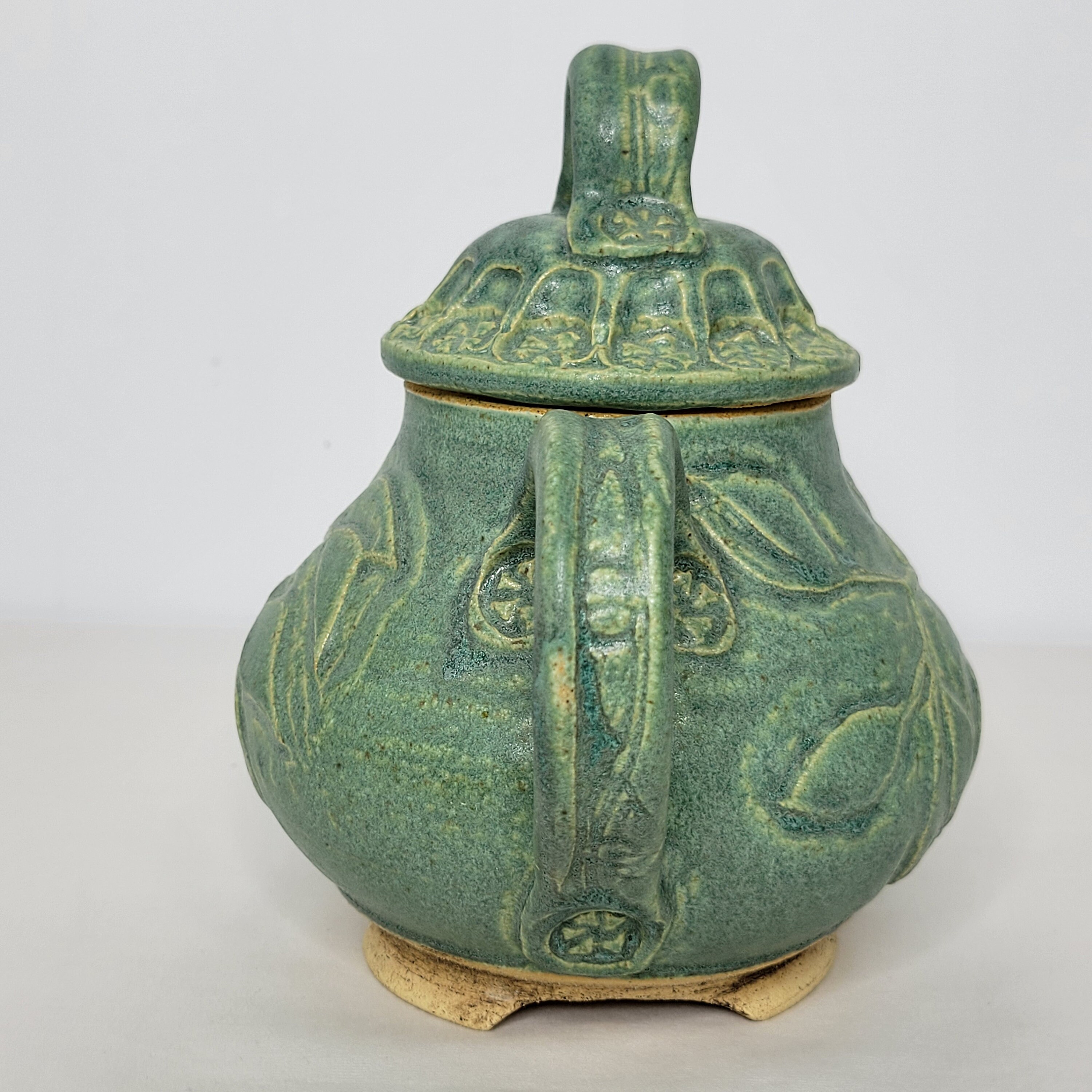 Vintage Signed Jim Clark Green Tree Bamboo Art Pottery Teapot Tea Pot 8 ...
