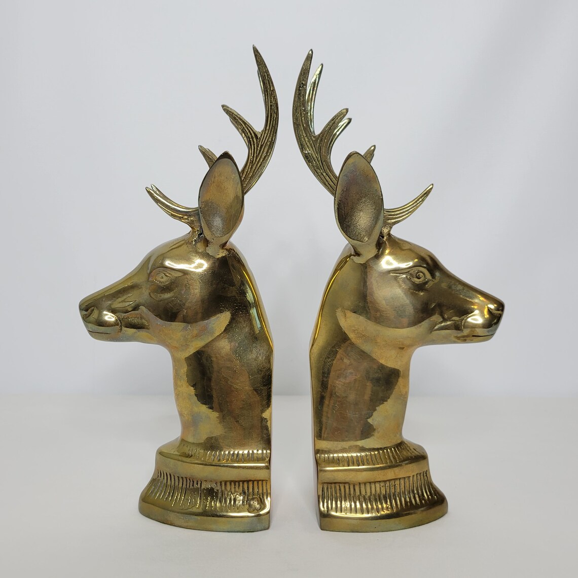 Vintage Pair of Solid Brass Deer Stag Head Bookends Handcrafted Korea ...