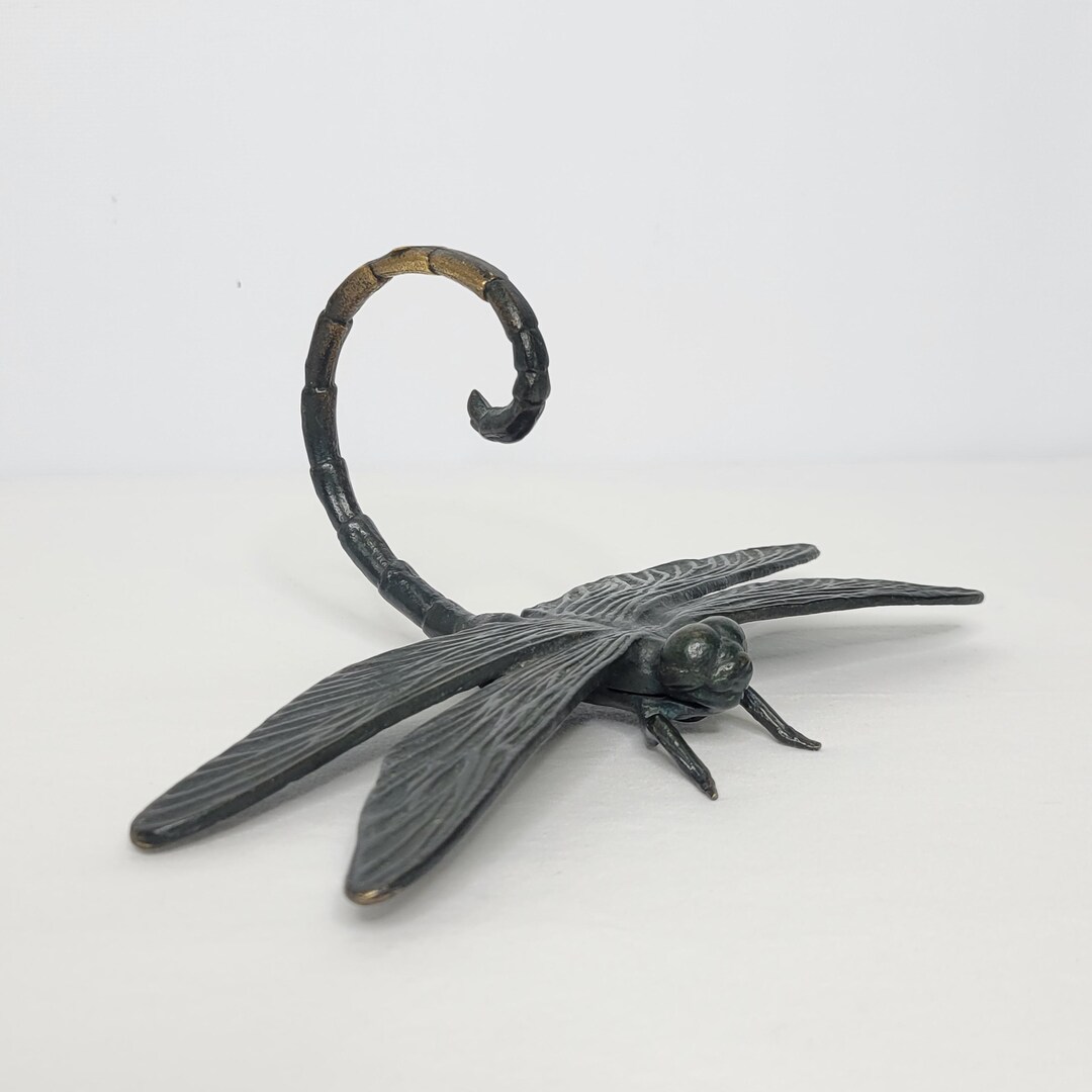 Vintage Green Gold Metallic 7.5" Dragonfly Figurine Paperweight - Etsy