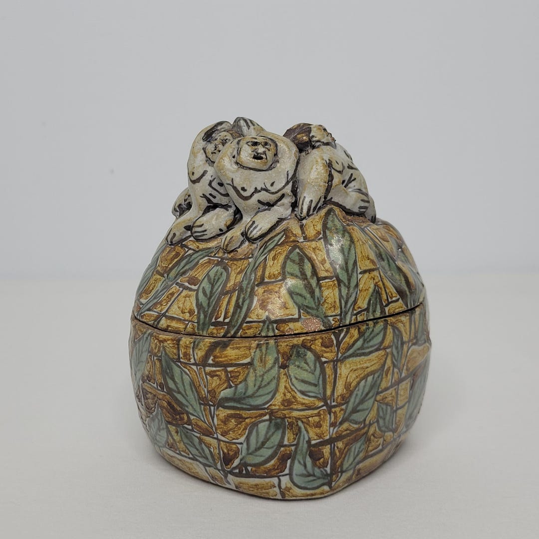 Vintage Jane Peiser Art Pottery Figural Covered Lidded 4.5 Trinket Dish ...
