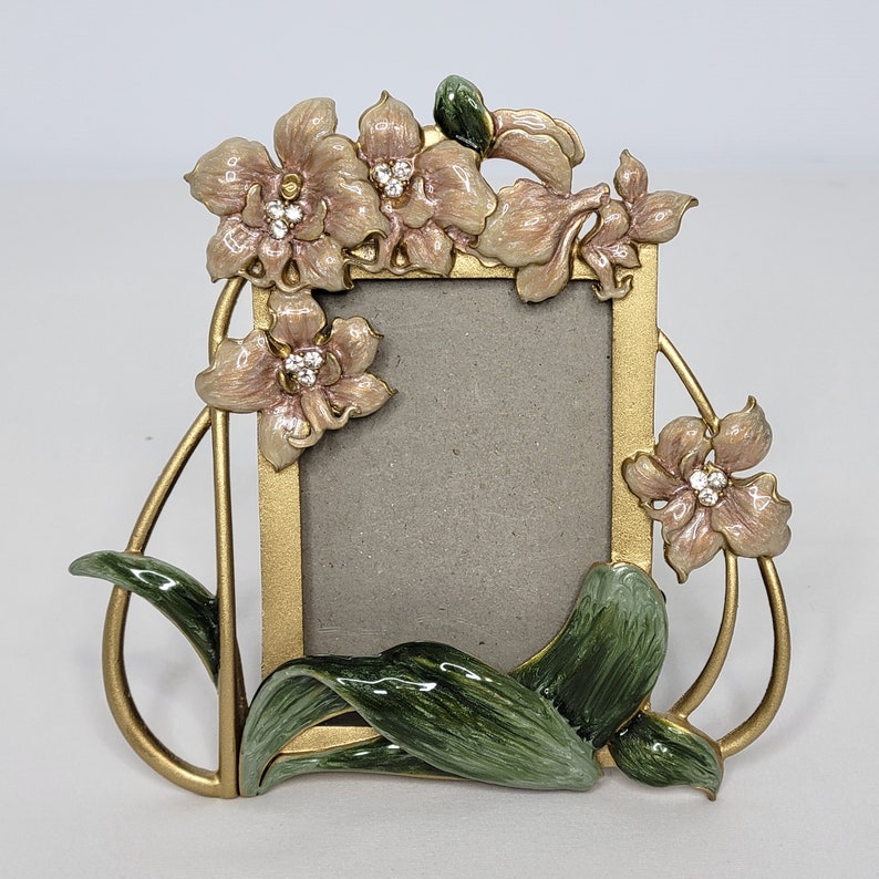 Enamel Floral Jeweled Brass Magnifying Glass With Matching Picture ...