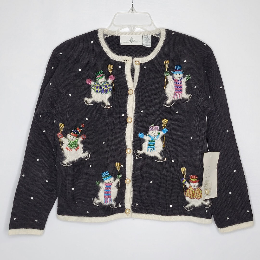 Design Options Small Knitted Black Long Sleeve Cardigan Christmas ...