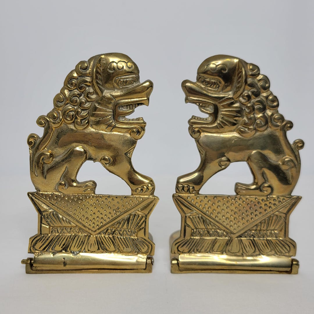 Vintage Chinese Foo Dog Brass Bookends Folding Flip Down 5.5" Taiwan - Etsy
