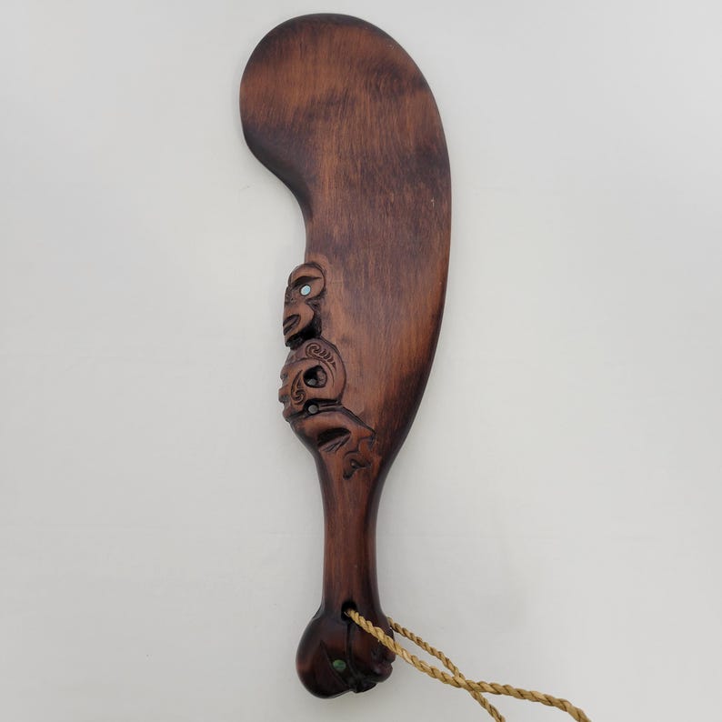 Maori Tribal Ceremonial Wahaika Matai Tekoteko 15 1/2" War Club Paua ...