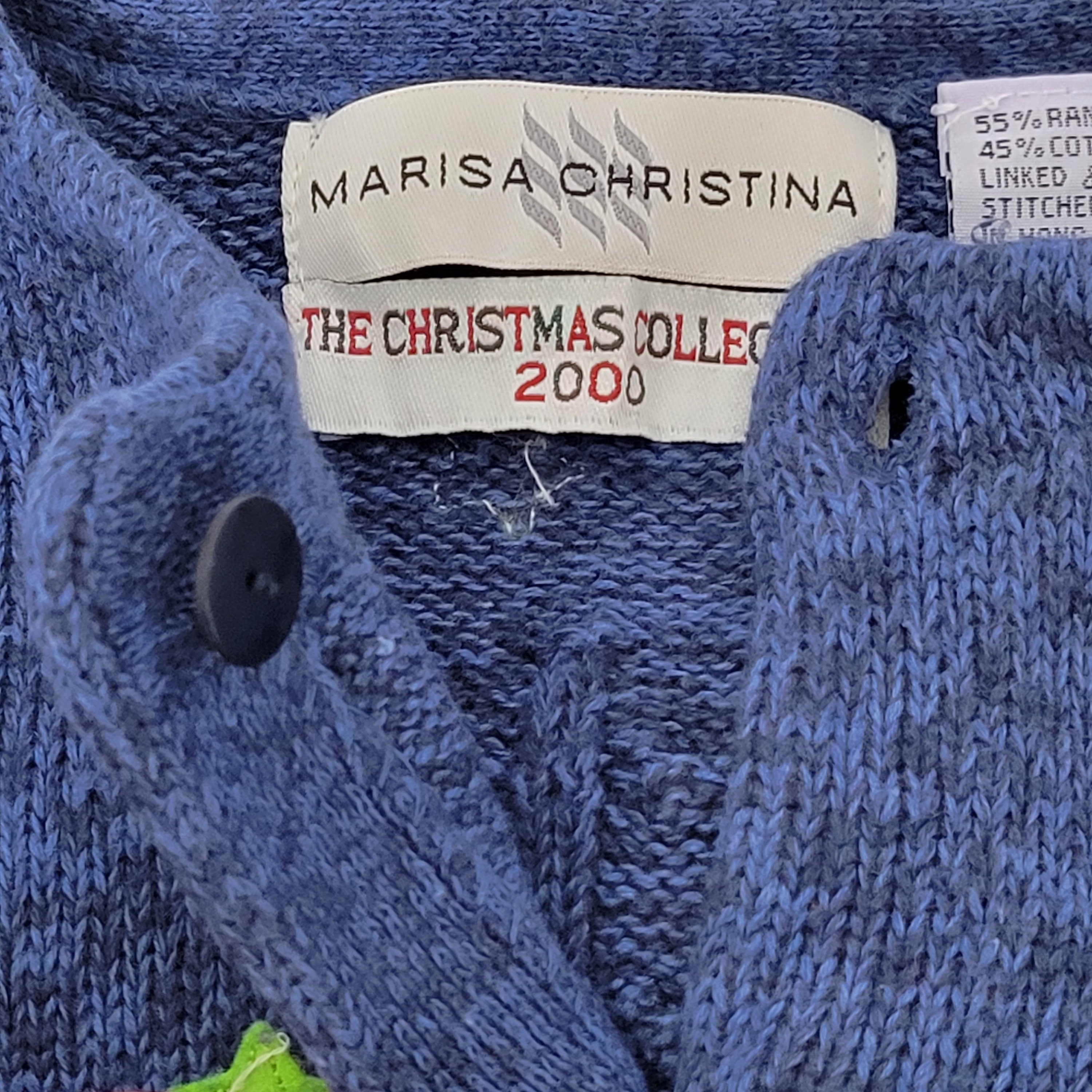 Vintage Marisa Christina Womens Blue Knitted Cardigan Christmas Tree ...