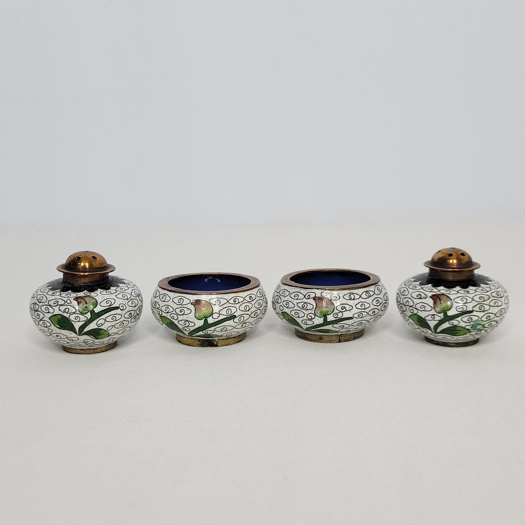 Set of 4 Vintage Chinese Floral Cloisonne Salt Cellars and Pepper ...